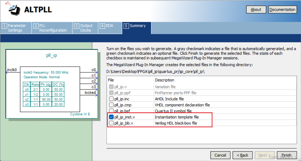 野火FPGA学习--IP核（PLL-IP核的配置和调用）_mega wizard插件管理器-CSDN博客
