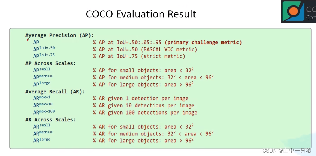 目标检测中常见的指标 : MS COCO 评估标准_评价指标 ar10 ar100-CSDN博客