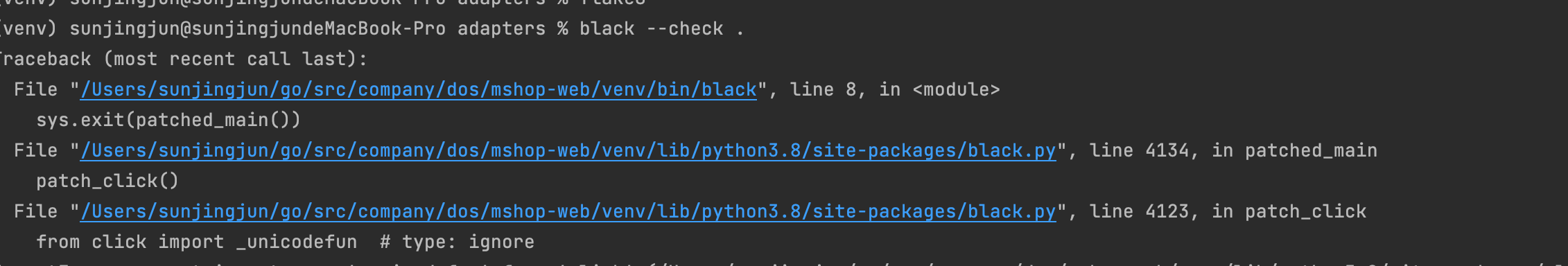 【black版本不兼容】ImportError: cannot import name ‘_unicodefun’ from ‘click’_cannot import name ...