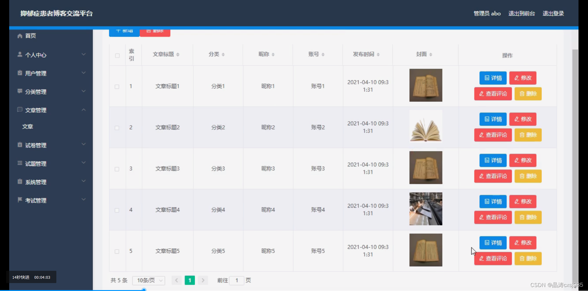 Java毕设项目抑郁症患者博客交流平台计算机（附源码系统数据库lw）抑郁症java系统下载 Csdn博客