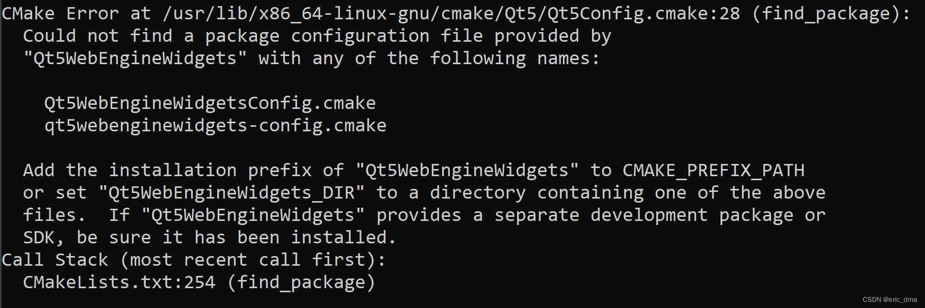 Could not find a package configuration file provided by “Qt5WebEngineWidgets“ with any of the ...
