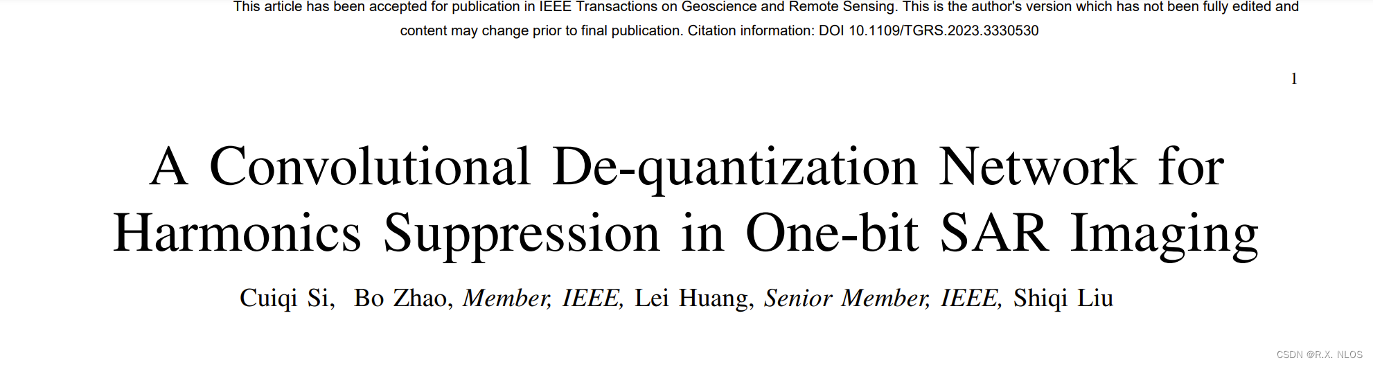 单比特雷论文速览 | IEEE TGRS 2023, A Convolutional De-quantization Network for Harmonics Suppression in ...