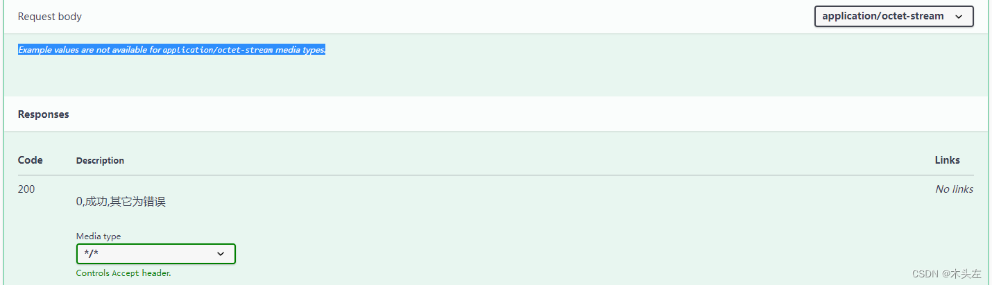 【Swagger 】遇到 “Example values are not available for application/octet-stream media types ...
