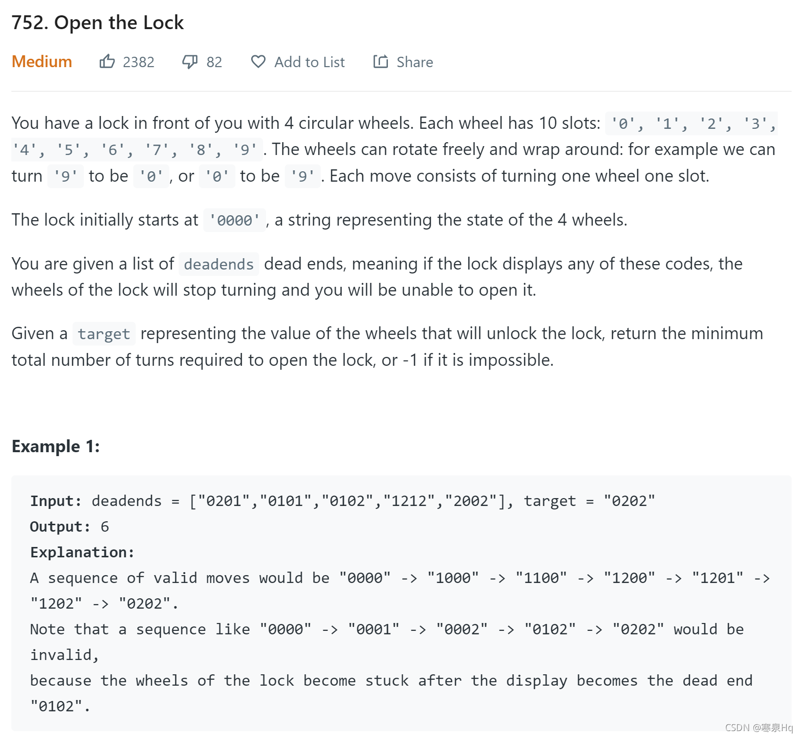 Leetcode 752 Open The Lock 752 打开转盘锁(bfs)openthelock Csdn博客
