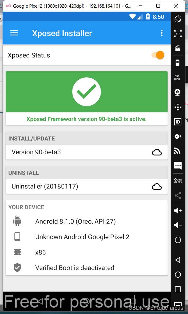 Genymotion Android8.1(sdk27) 安装 Xposed_Eritque arcus的博客-CSDN博客