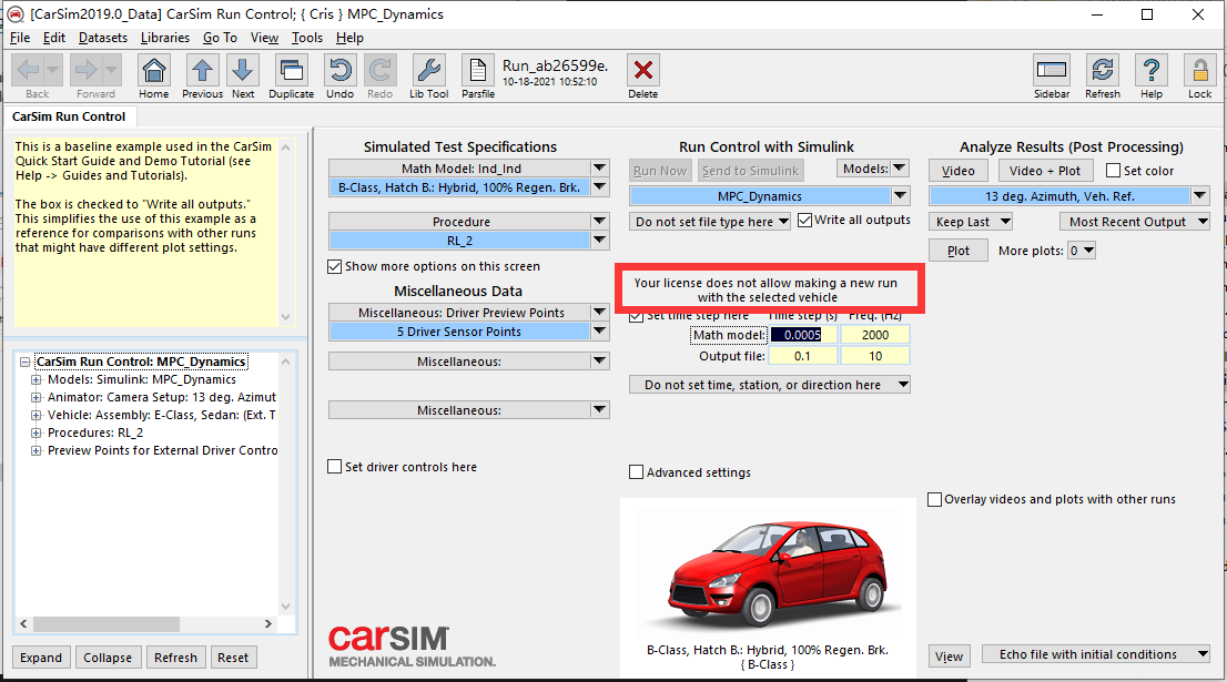 Carsim2019 错误：your license does not allow making a new run with the selected vehicle解决_your ...
