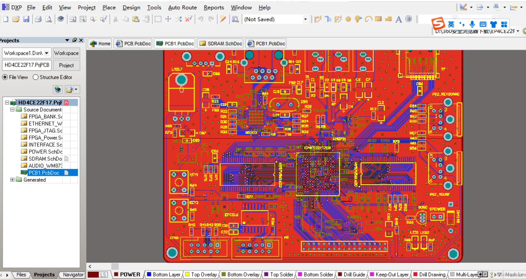 EP4CE22F17C8+SDRAM+WM8731+HR911105A网口 cycloen4e fpga开发板硬件(原理图+PCB）_ep4ce22 sdram参考代码-CSDN博客