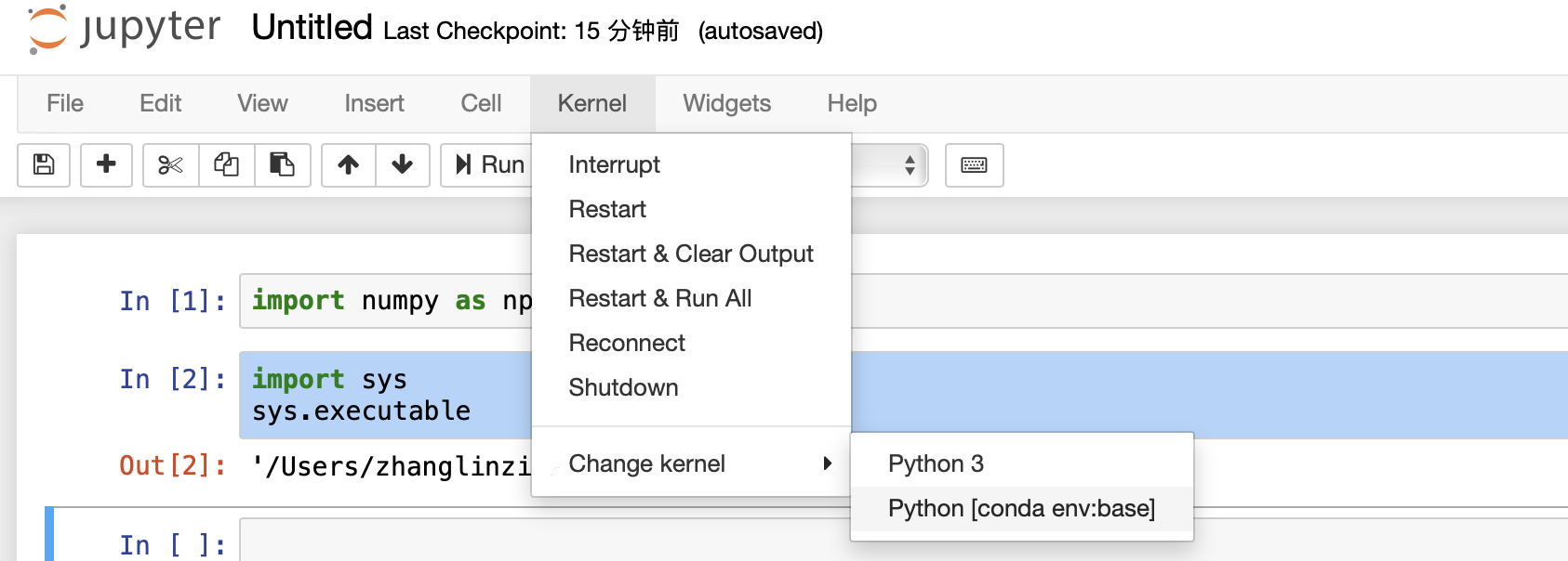 图解Mac如何更换Jupyter Notebook的内核python版本_mac conda python环境 jupyther notebook no module nam-CSDN博客