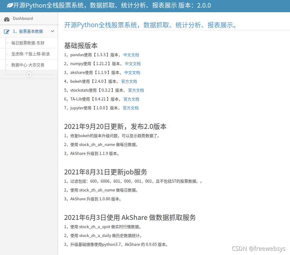 Pythonstock(37)股票系统:python股票系统发布v20版本,改个名字吧,叫python全栈股票系统20,可以实现数据的抓取(akshare),统计分析,数据报表展示。 Csdn博客