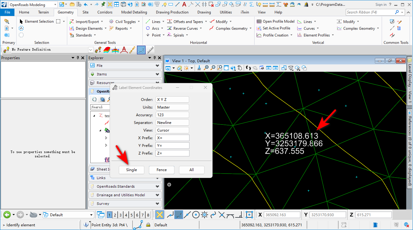 OpenRoads地形模型上提取点标注和导出文本坐标数据文件_openplant 怎么进行地形处理-提取grid点-CSDN博客