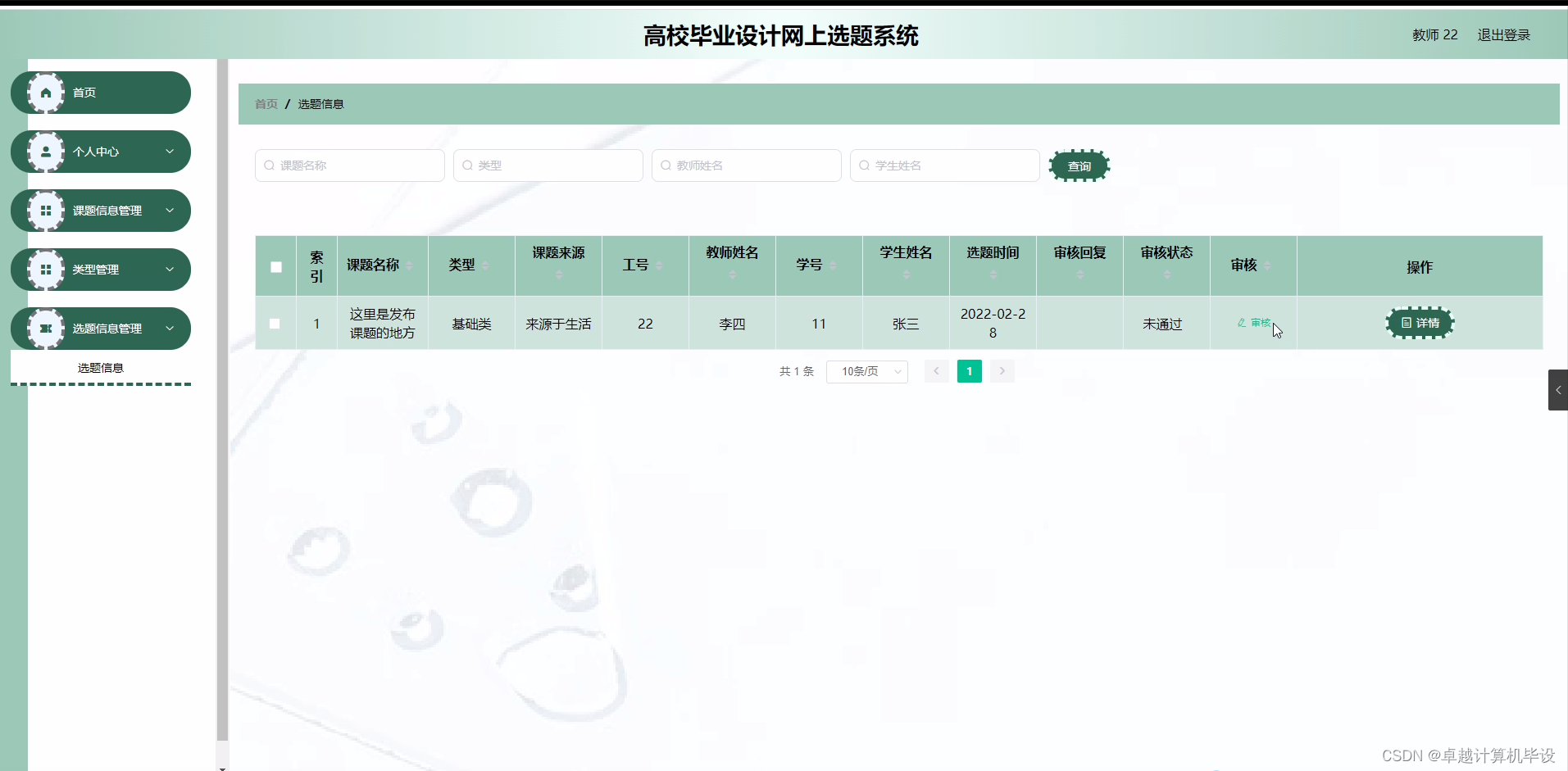 开题报告 Springboot高校毕业设计网上选题系统9z84m计算机毕业设计江健锋 徐振平 Springboot Csdn博客 