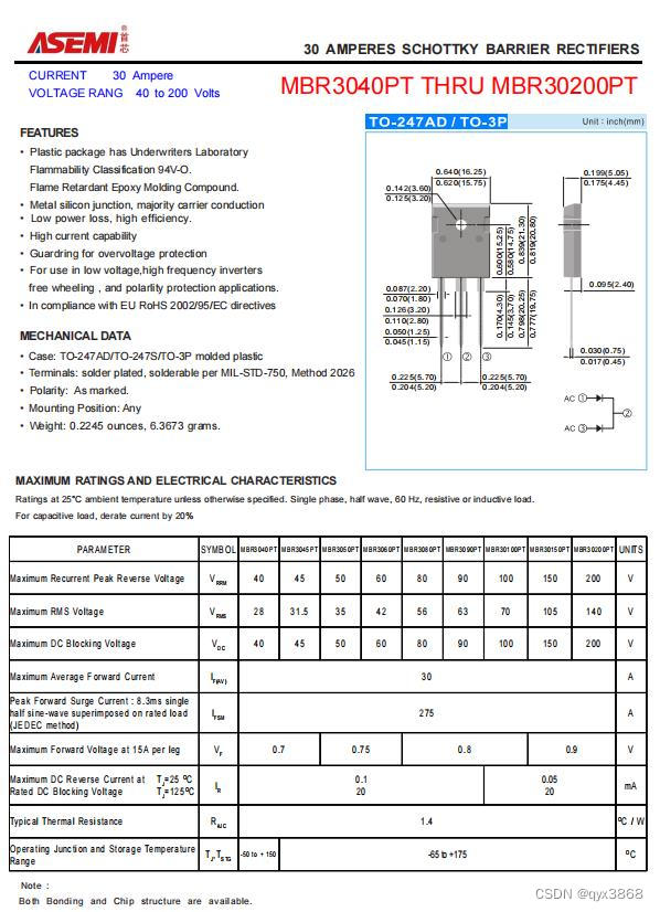 ASEMI肖特基二极管MBR30200PT图片，MBR30200PT规格书_mbr30200pt参数-CSDN博客