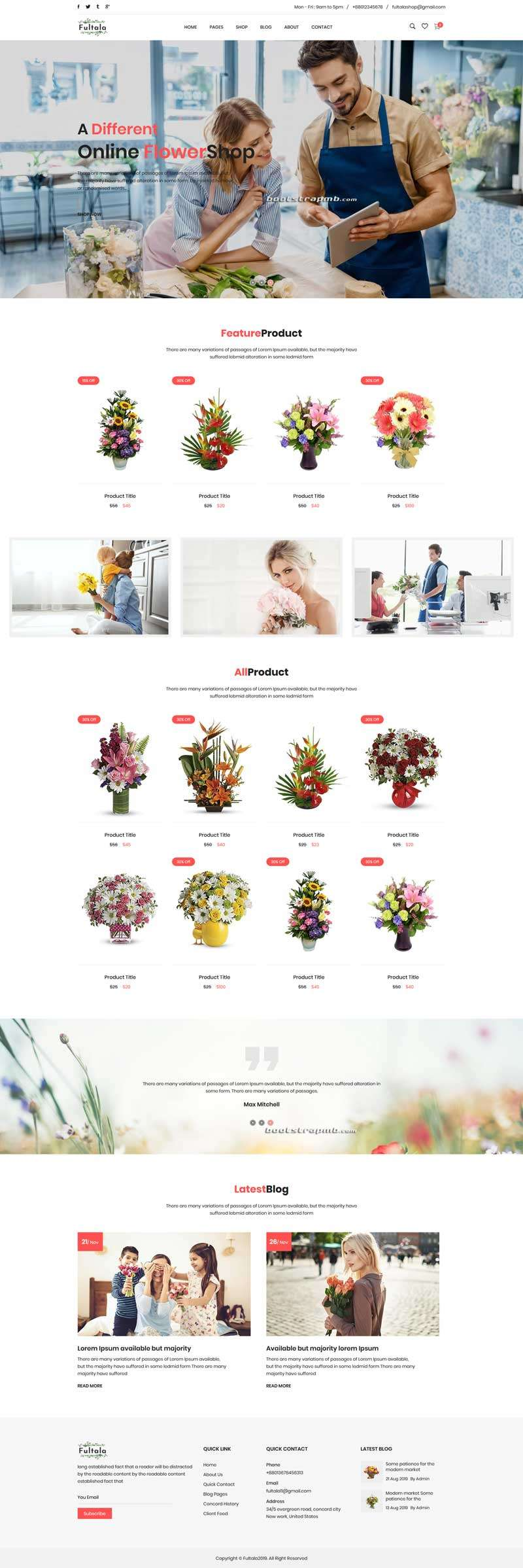 Html5期末大作业：网上花店网站设计——响应式的鲜花预订网电商模板 21页 Html Css Javascript 响应式网上鲜花店网站
