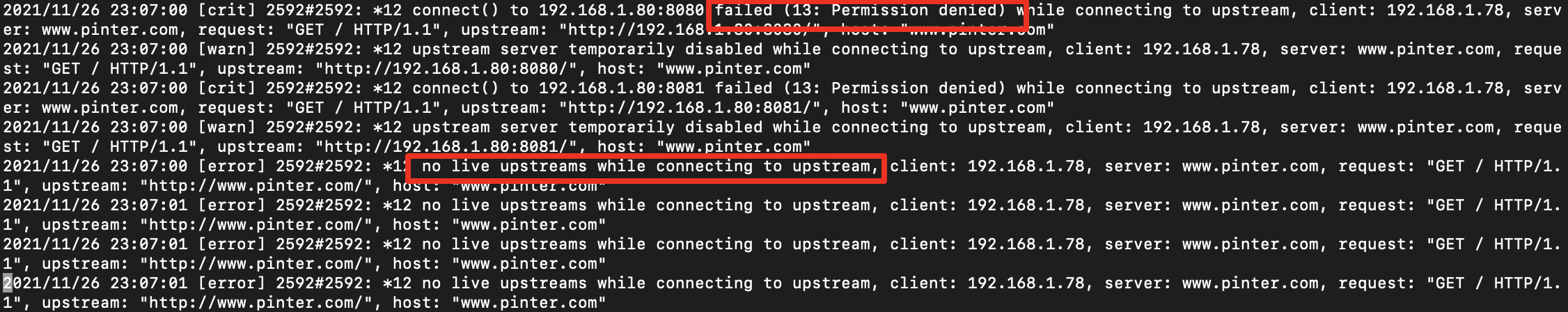 Nginx出现:connect() to ******:8080 failed (13: Permission denied) while connecting to upstream ...