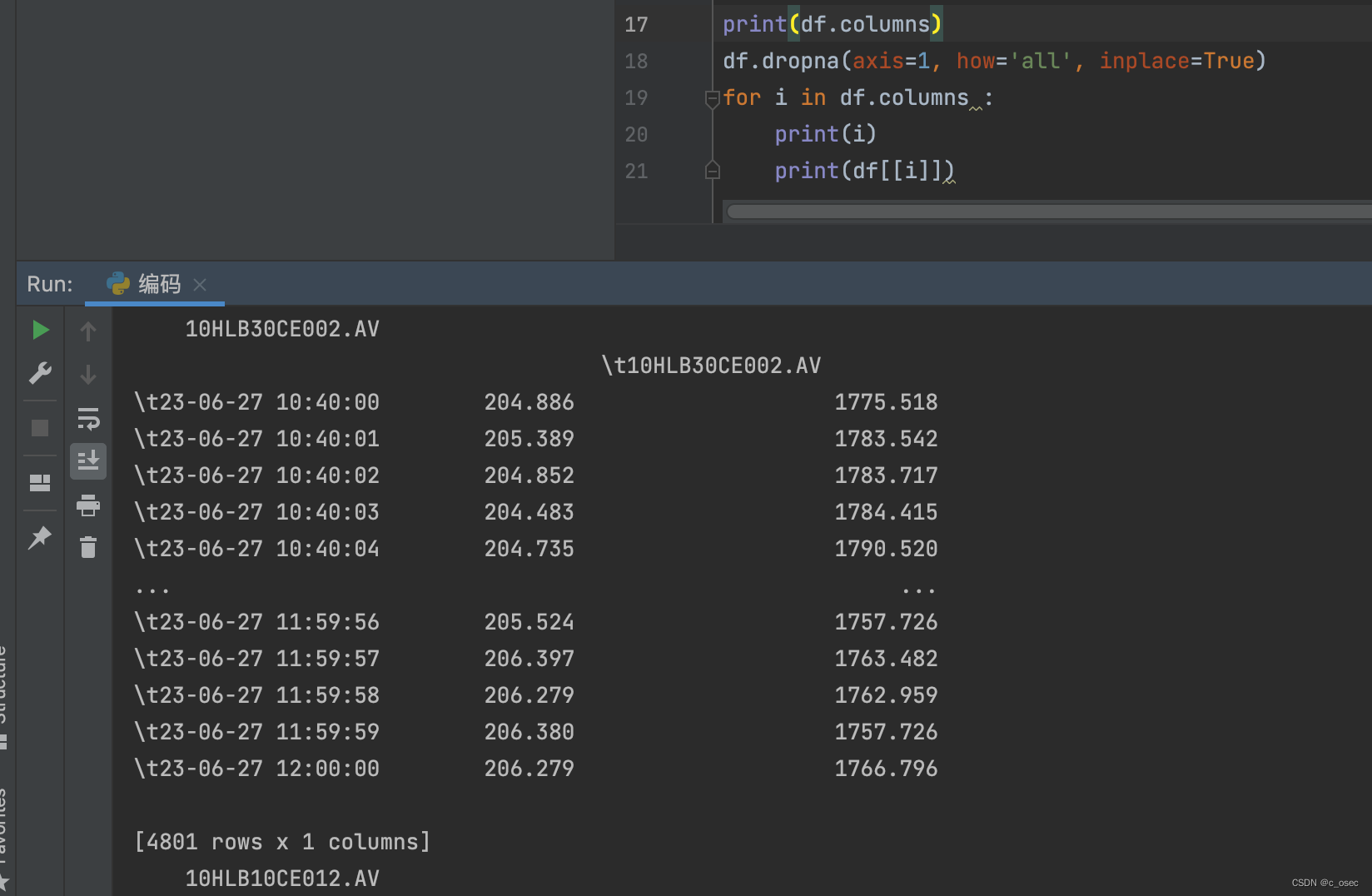 Python Pandas打印CSV文件时无法正常显示行号，数据前两列被冻结_df.loc[:,~df.columns.str.match("unnamed")]-CSDN博客