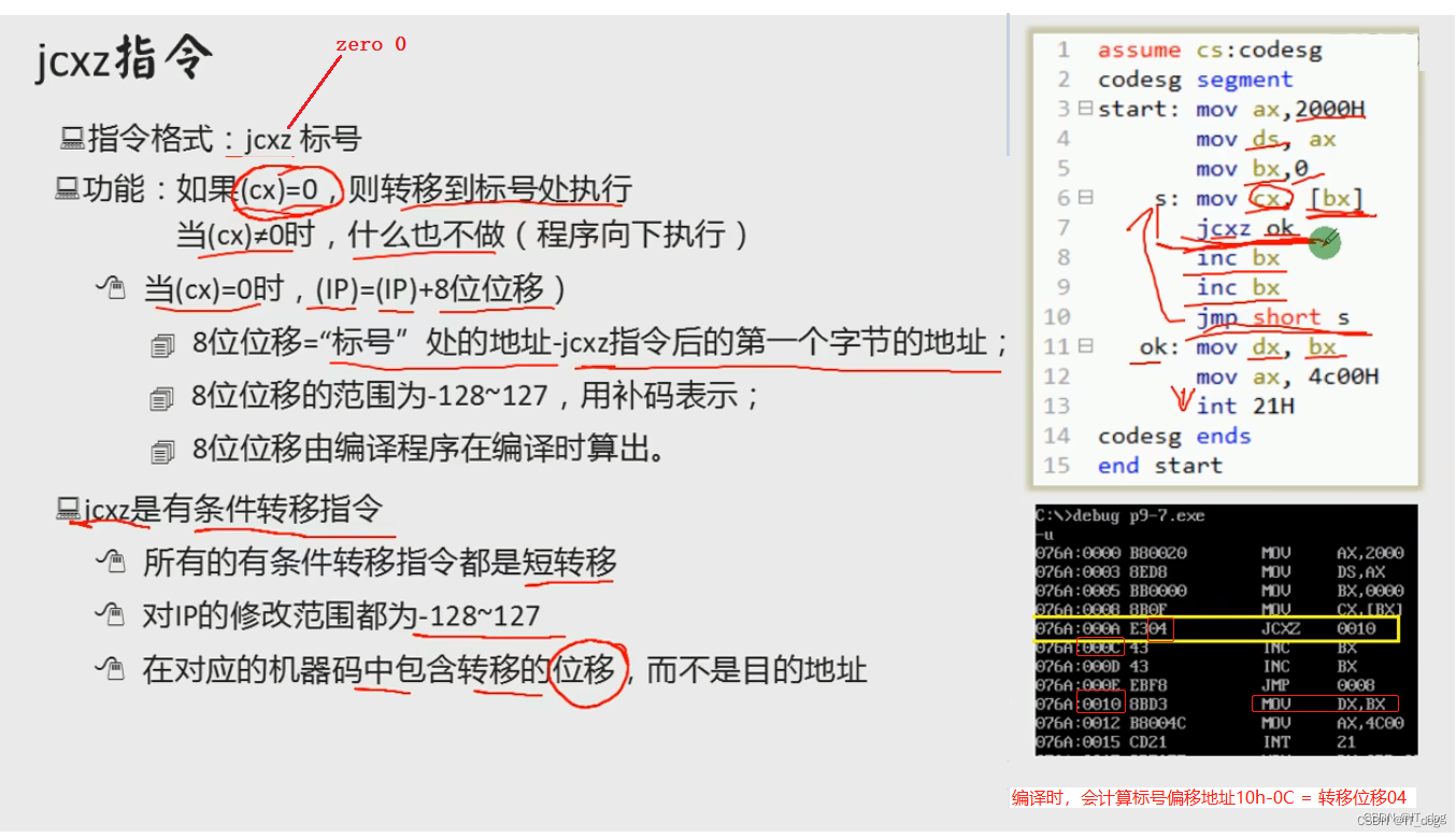 【8086汇编】其他转移指令：jcxz指令和loop指令_汇编命令 jcxz-CSDN博客