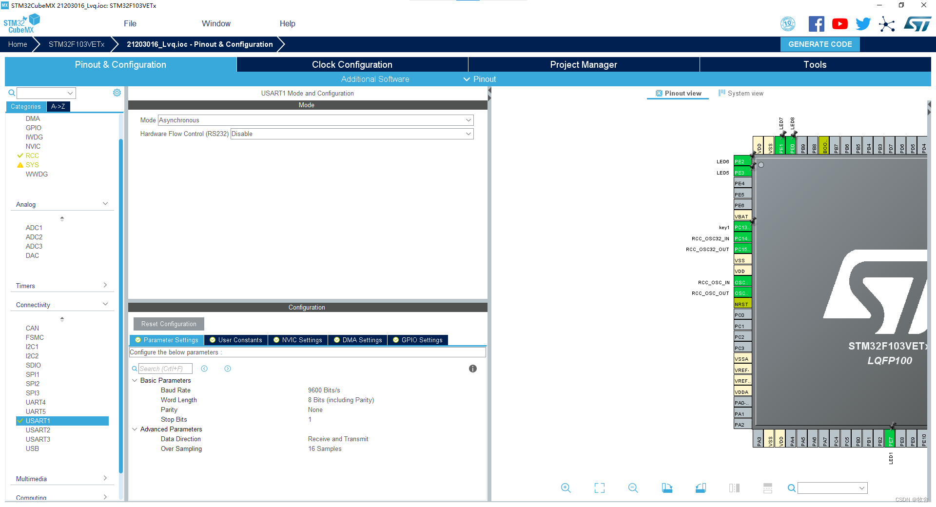 STM32F103VE 用按键控制小灯并用串口发送状态-CSDN博客