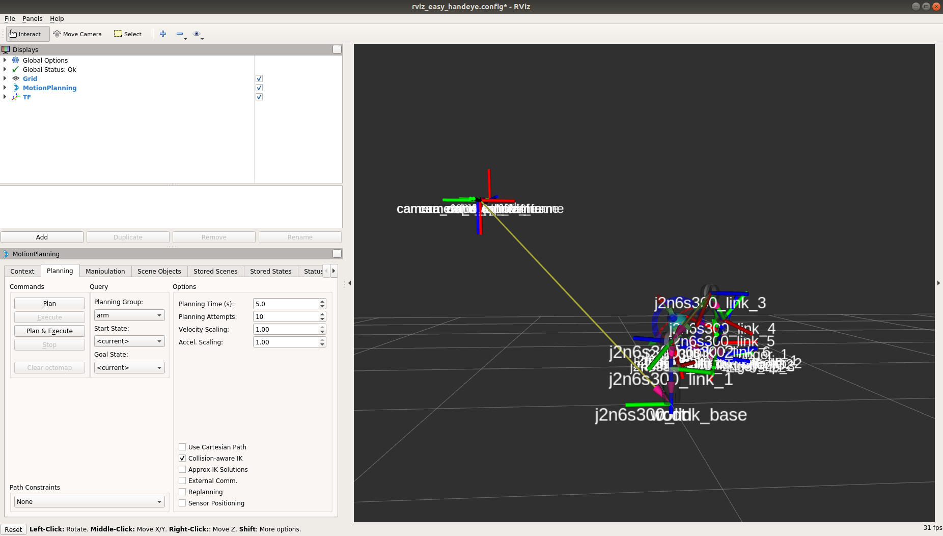 Ubuntu18.04 + kinova joca2机械臂 + RealSense D435i深度相机进行eye to hand手眼标定_在ubuntu18.04系统下对d435i相机进行手眼 ...
