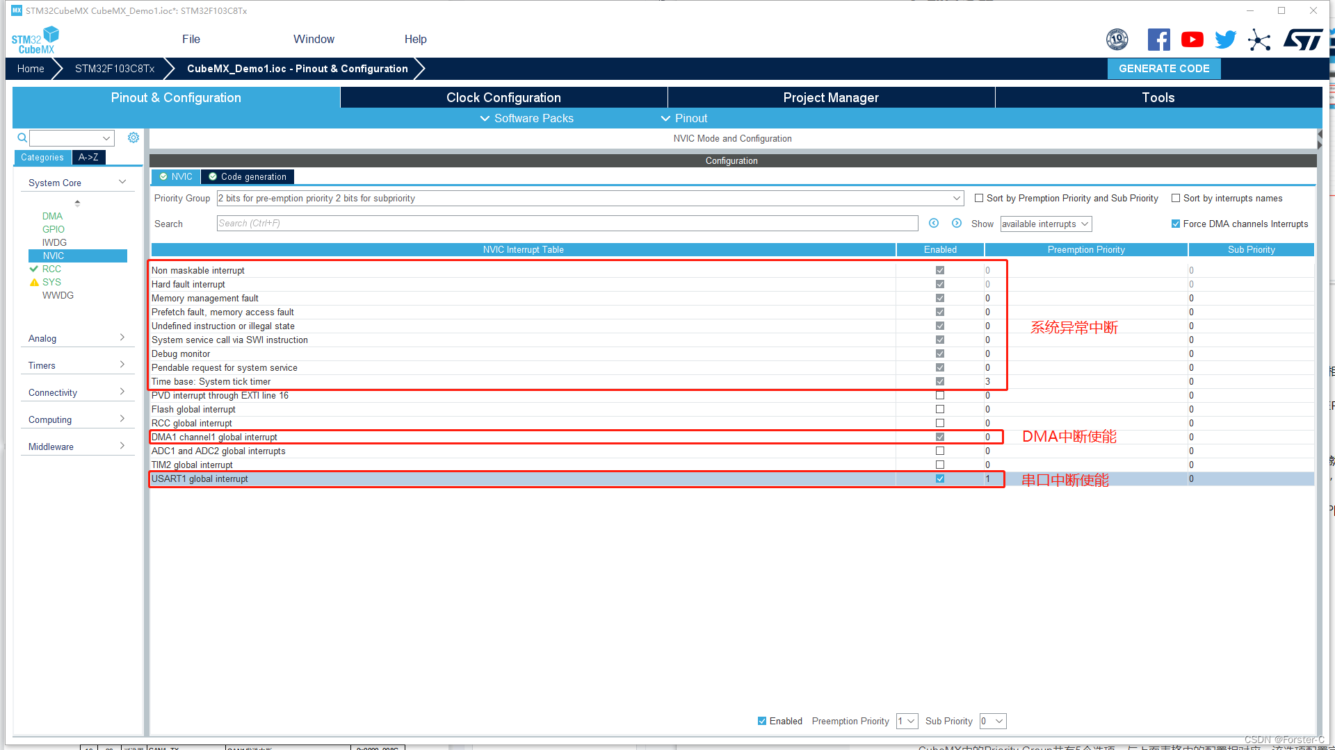 尝试使用CubeMX做stm32开发之七：NVIC配置-CSDN博客