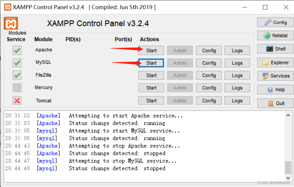 安装XAMPP V3.2.4 XAMPP安装，红叉解决方案，报错解决方案_xampp前面的红叉号_zr6486的博客-CSDN博客