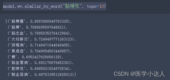 Python Word2vec训练词向量,电子病历训练词向量,超简单训练电子病历的词向量,医学电子病历词向量预训练模型prepare Similar Candidates For Each
