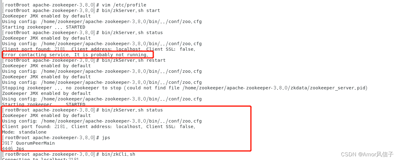 Linux环境：Zookeeper：Error contacting service. It is probably not running-CSDN博客
