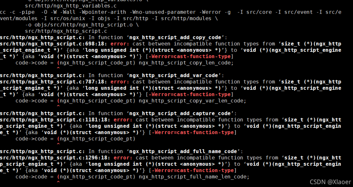 Nginx安装时make部分报错解决 类型装换异常 不兼容_cast between incompatible function types from-CSDN博客