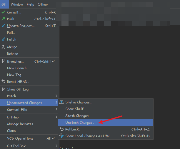 IDEA中Git操作：将一个分支上的修改转移到另一个分支上_idea想把本地a分支编辑的一部分代码转移到b分支怎么做-CSDN博客
