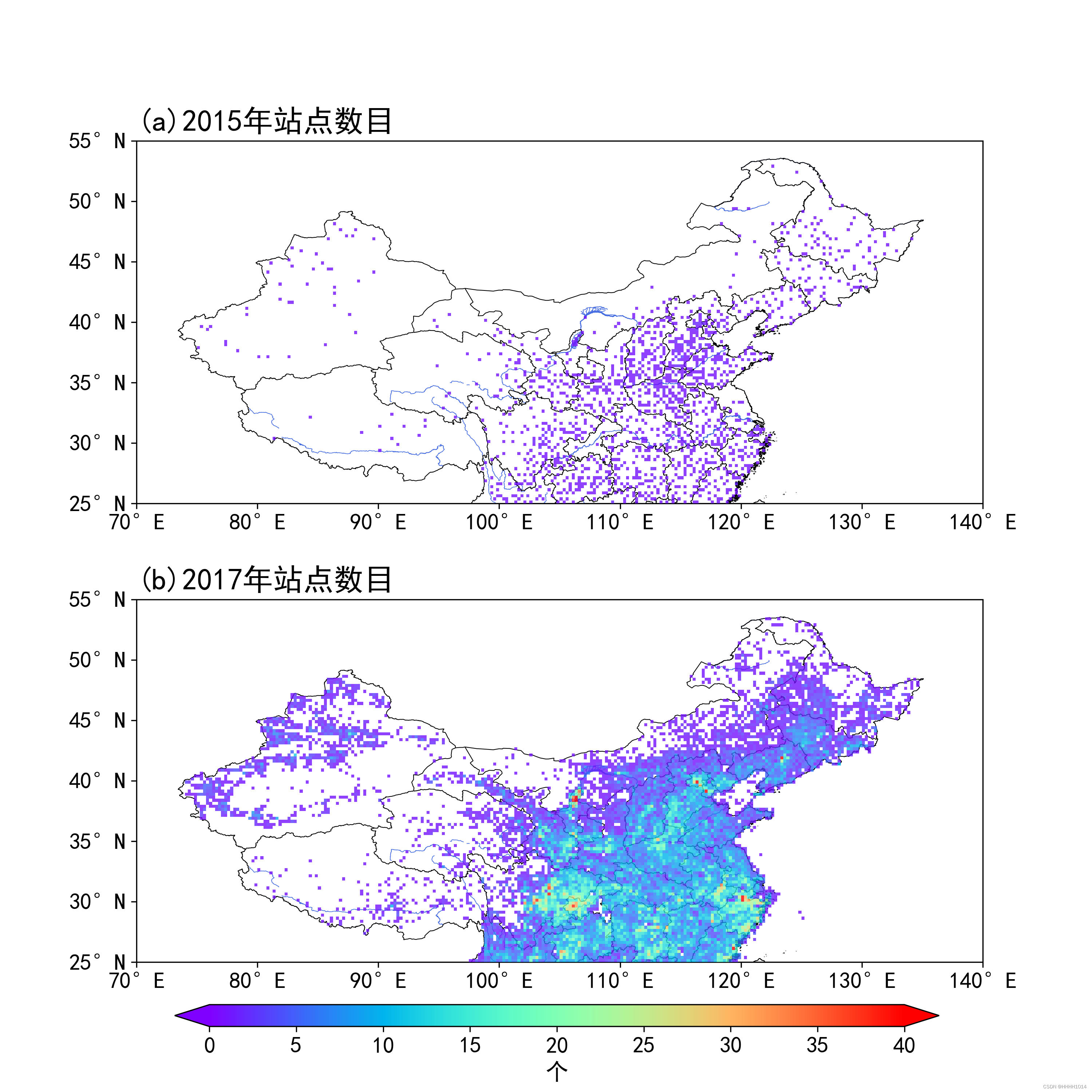 Python 中国站点数量分布图（025°小方格）python站点数据空间分布图 Csdn博客