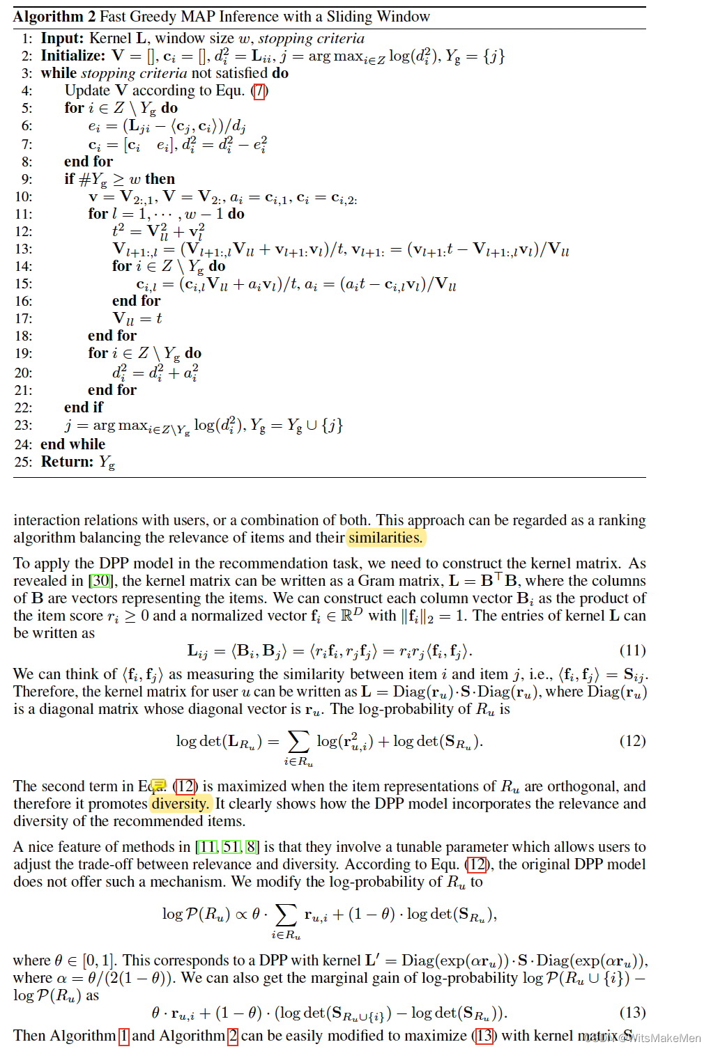 Fast Greedy MAP Inference for Determinantal Point Process to Improve Recommendation Diversity-CSDN博客