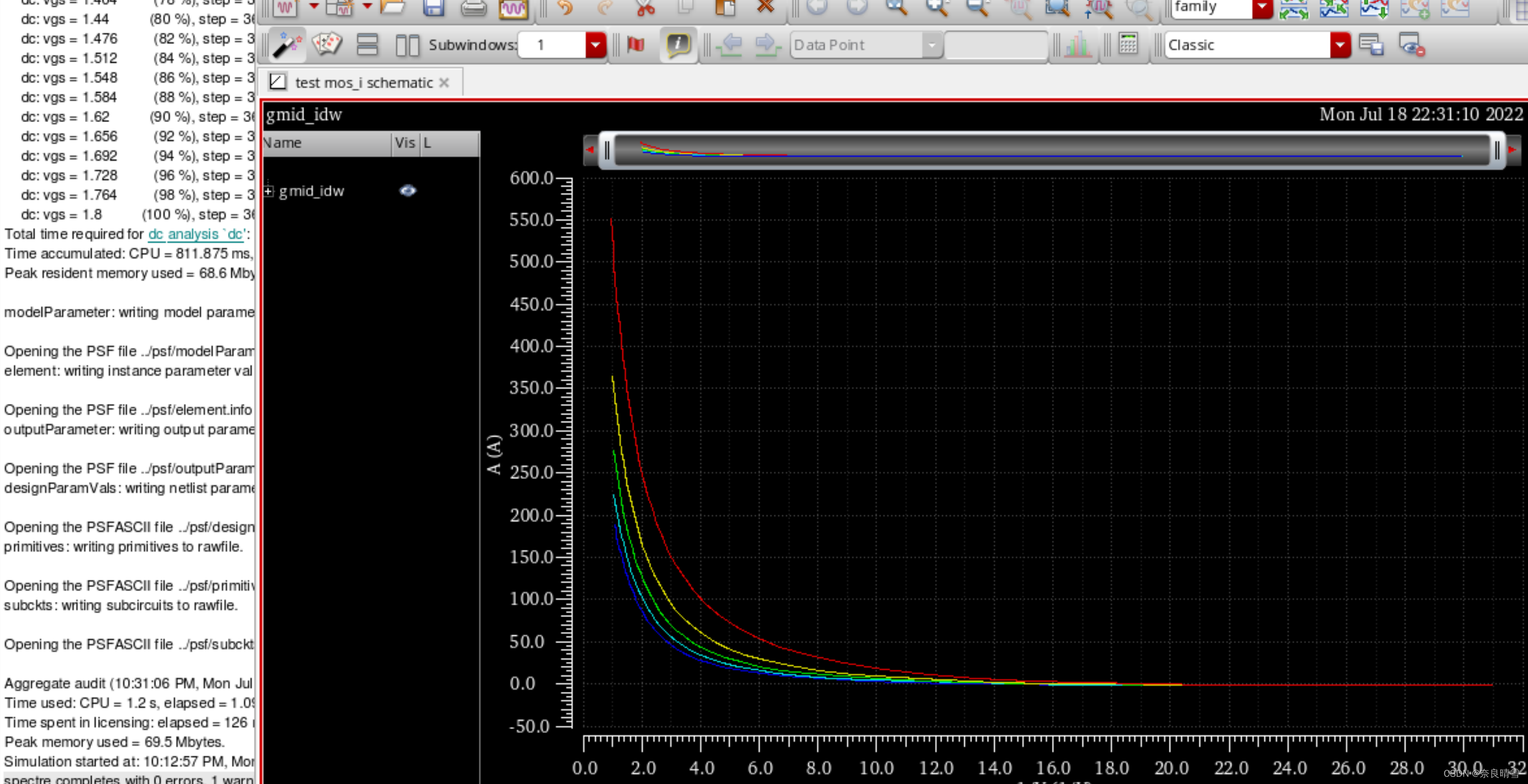 mos管的输入输出特性曲线及gm/id仿真曲线（cadence IC617）_仿真mos的gm-CSDN博客