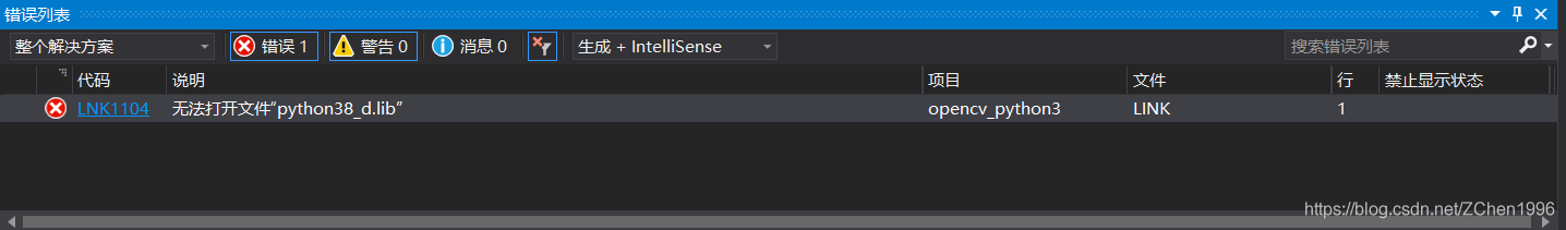 win10下用 Visual Studio 2019 重新生成 OpenCV 解决方案报 LNK1104 无法打开文件 “python38_d.lib”_vs无法打开python38.lib ...