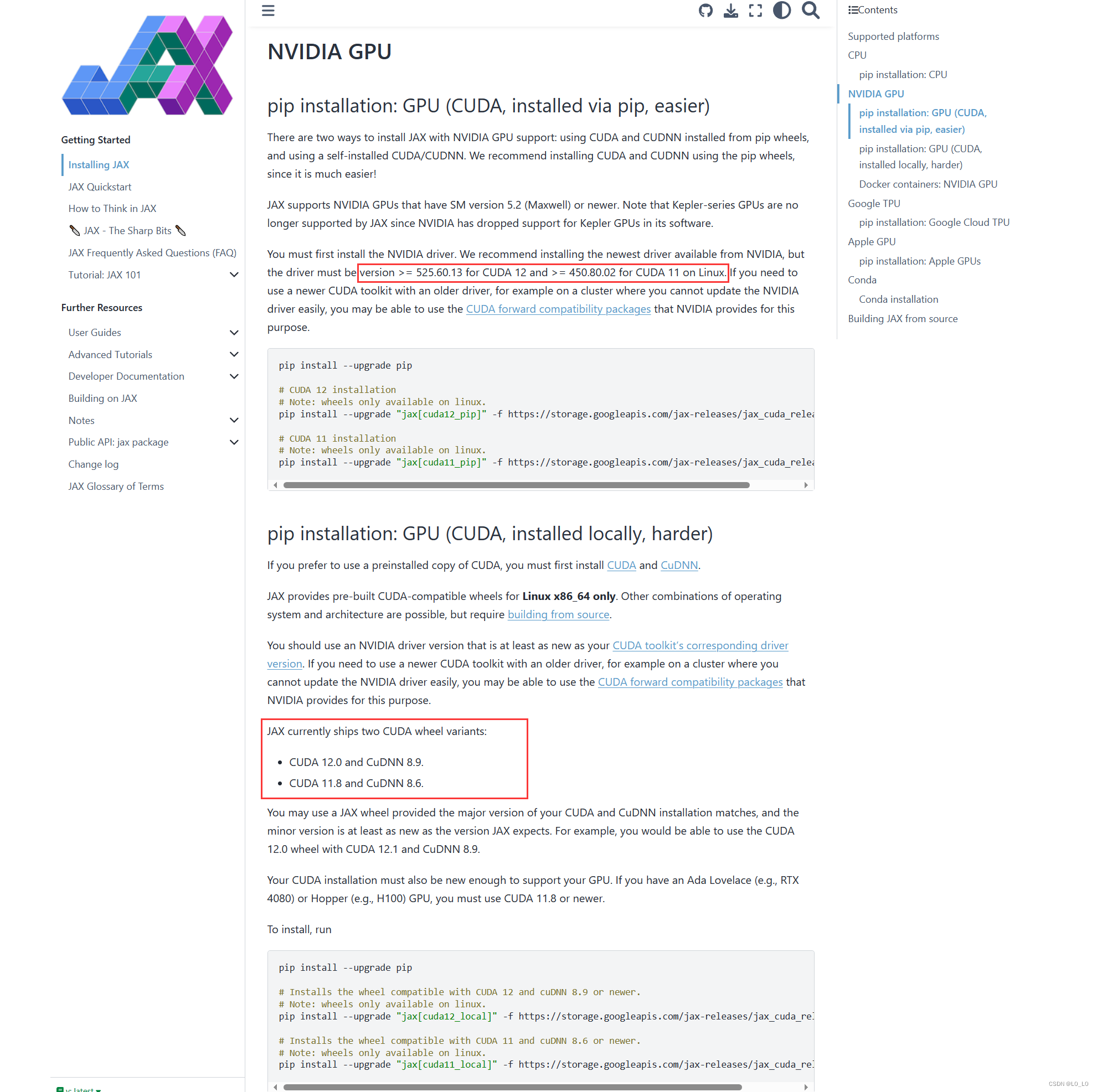 ubuntu安装JAX GPU版本_jax 0.4.6 does not provide the extra 'cuda12-pip-CSDN博客