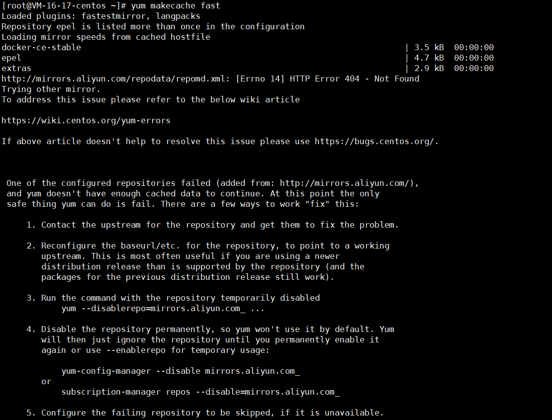 错误：failure: repodata/repomd.xml from mirrors.aliyun.com_: [Errno 256] No more mirrors to try.解决 ...