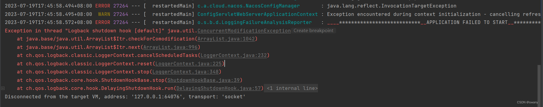 服务注册nacos启动时报错 Exception in thread “Logback shutdown hook [default ...
