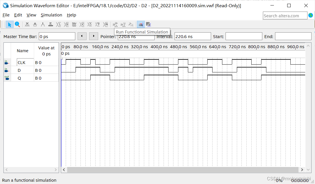 Quartus进行D触发器仿真_quartus2怎么加脉冲-CSDN博客