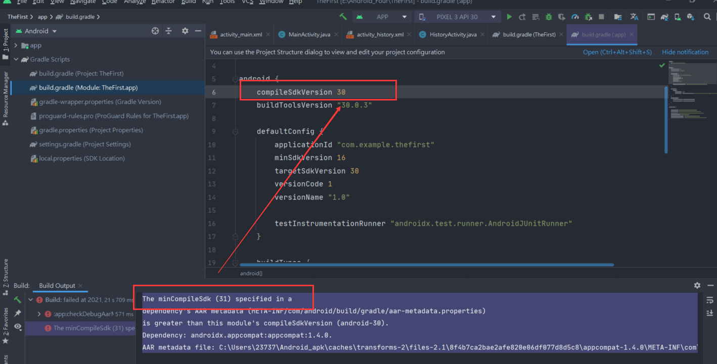 The minCompileSdk (31) specified in a dependency‘s AAR metadata (META-INF/com/android/build ...