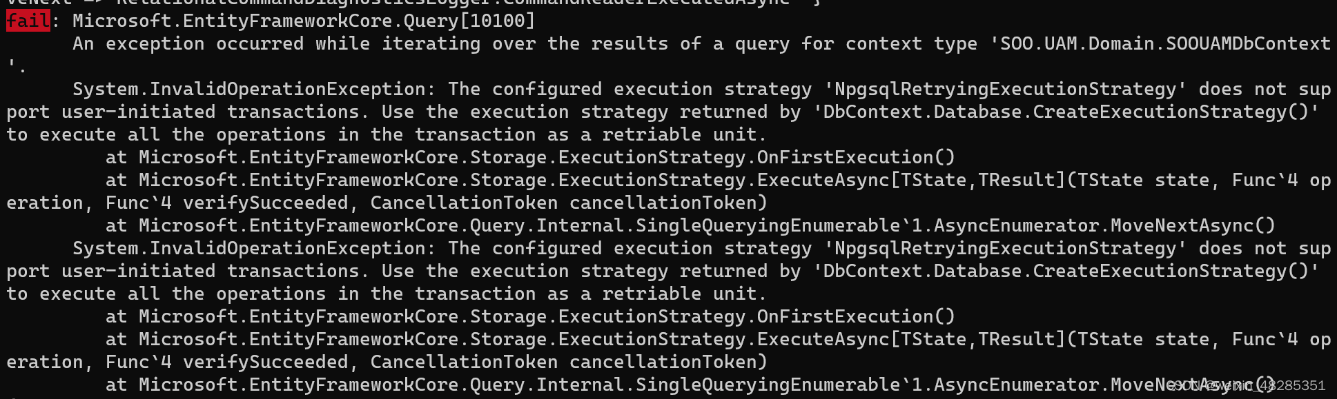 PG SQL 数据库执行报错 ‘NpgsqlRetryingExecutionStrategy‘ 解决方案_npgsql select 错误-CSDN博客