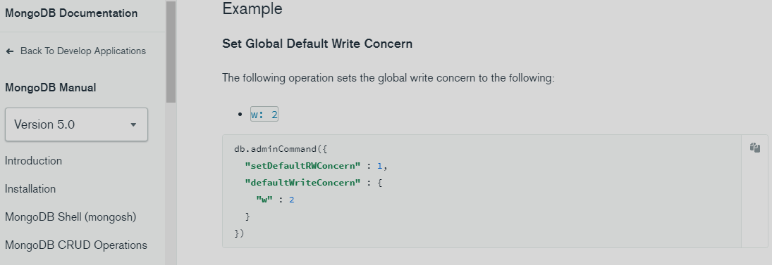 mongodb Reconfig attempted to install a config that would change the implicit default write ...