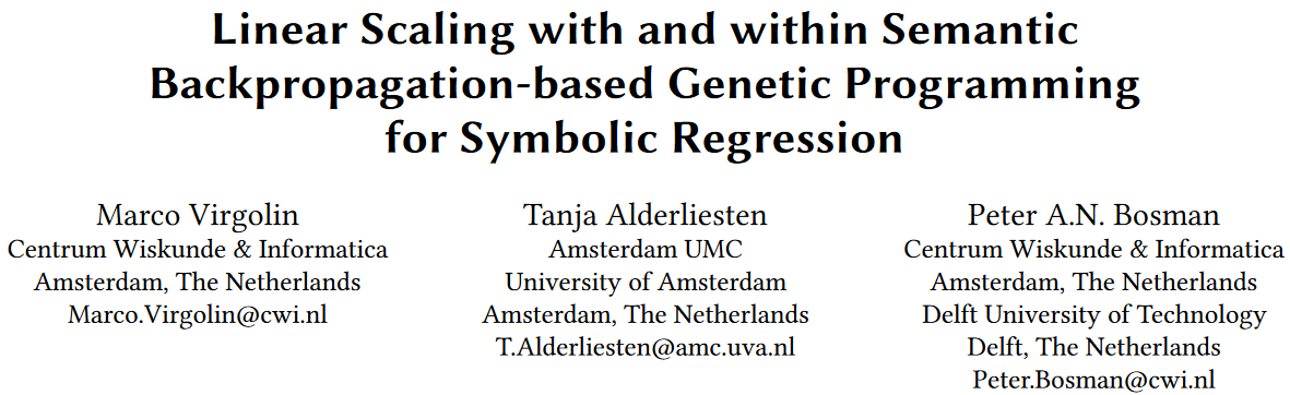 2019，GECCO，Linear scaling with and within semantic backpropagation-based genetic programming for ...
