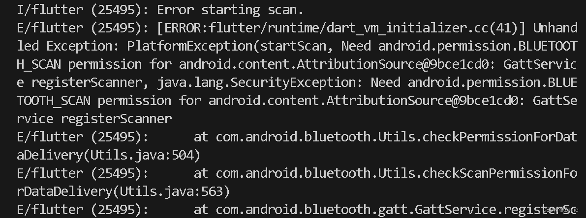Flutter 中使用蓝牙插件报错，说没有权限怎么解决_gattservice registerscanner-CSDN博客