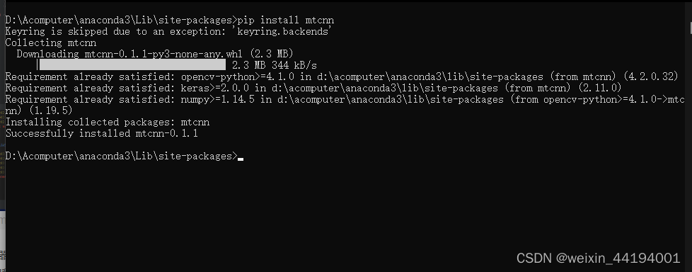 下载安装mtcnn 使用国内镜像源在cmd窗口或pycharm terminal窗口pip install mtcnn报错_windows :下安装mtcnn-CSDN博客