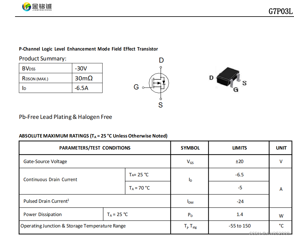 PMOS管，NP3411 G7P03L 电压-30V电流-6.5A-CSDN博客