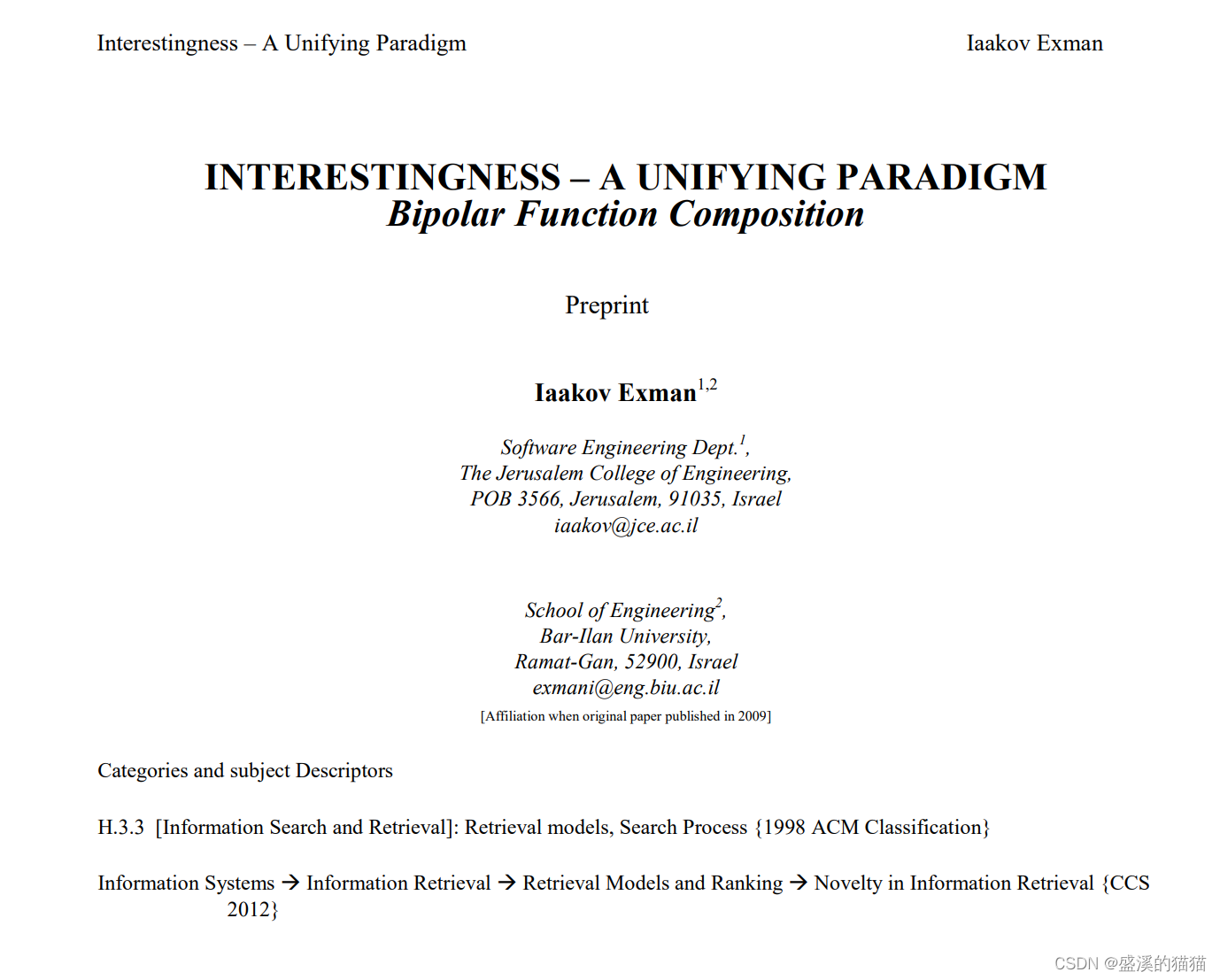 论文阅读INTERESTINGNESS -A UNIFYING PARADIGMBipolar Function ...