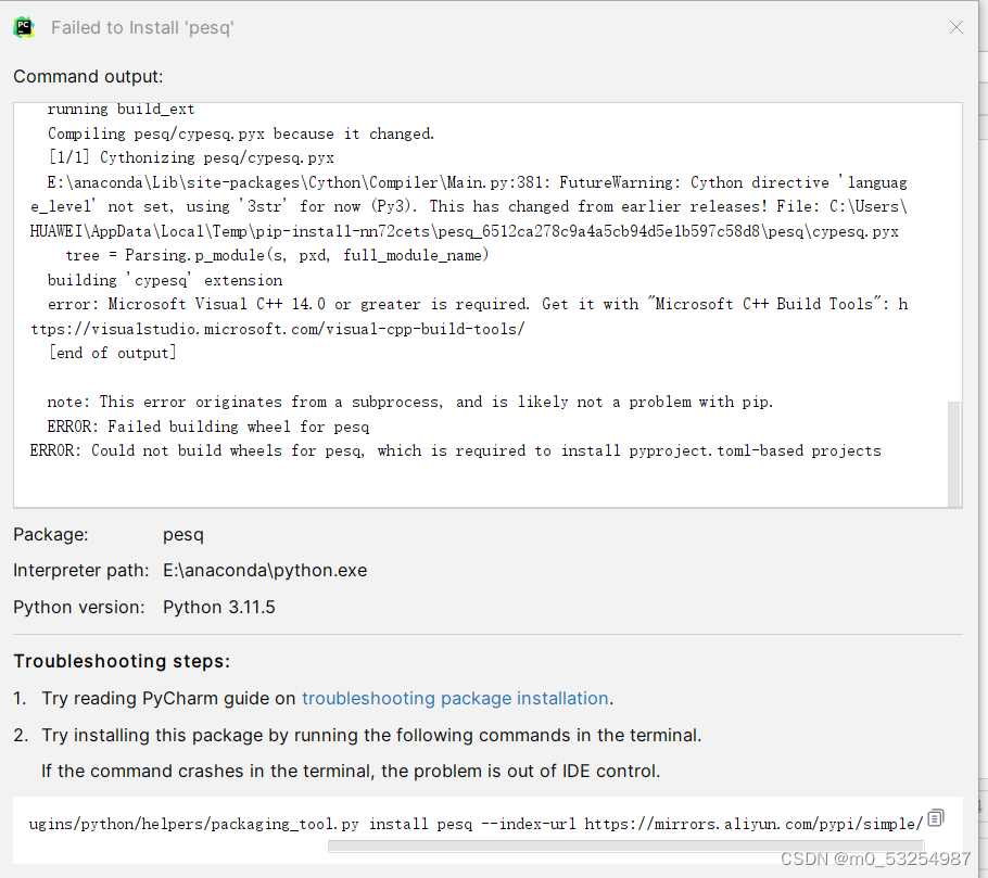 安装pycharm中第三方库不成功（以pesq为例）的解决方法_pycharm如何安装pesq-CSDN博客