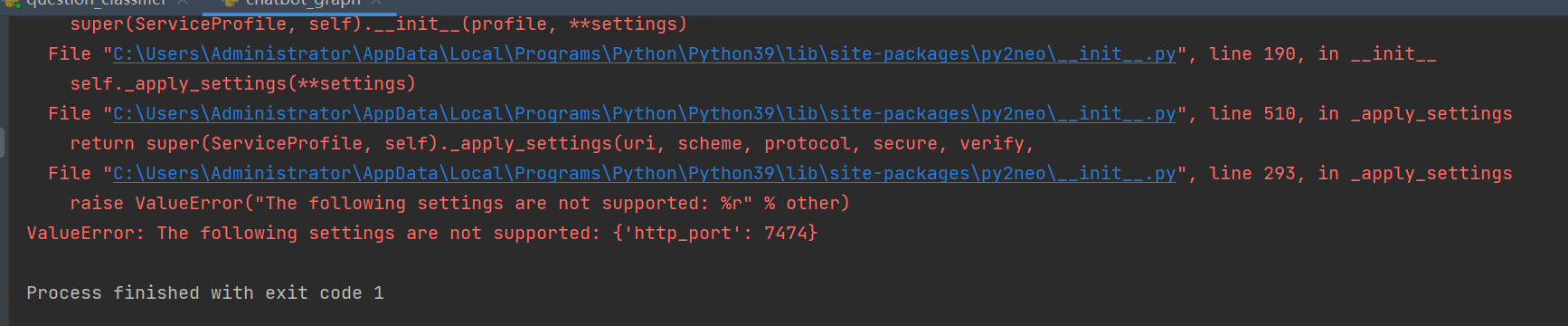 【python】The following settings are not supported: {‘http_port‘: 7474}_将数据导入neo4j数据库中报错,原因是py2neo ...