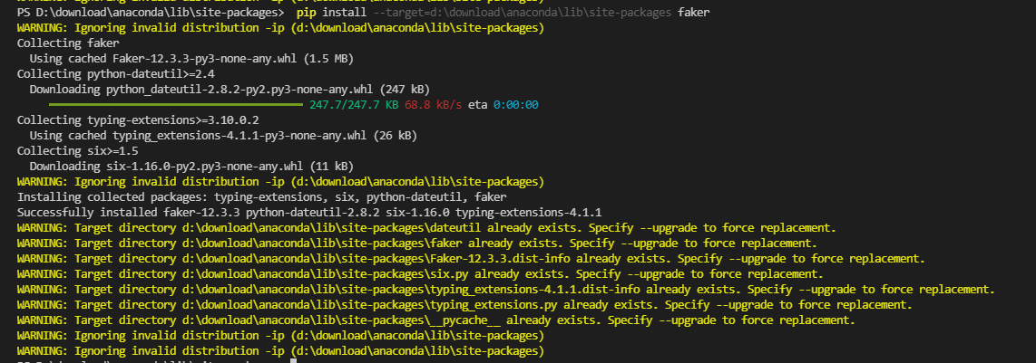 VScode使用pip已经下载了faker，但还是报错ModuleNotFoundError: No module named ‘faker ...