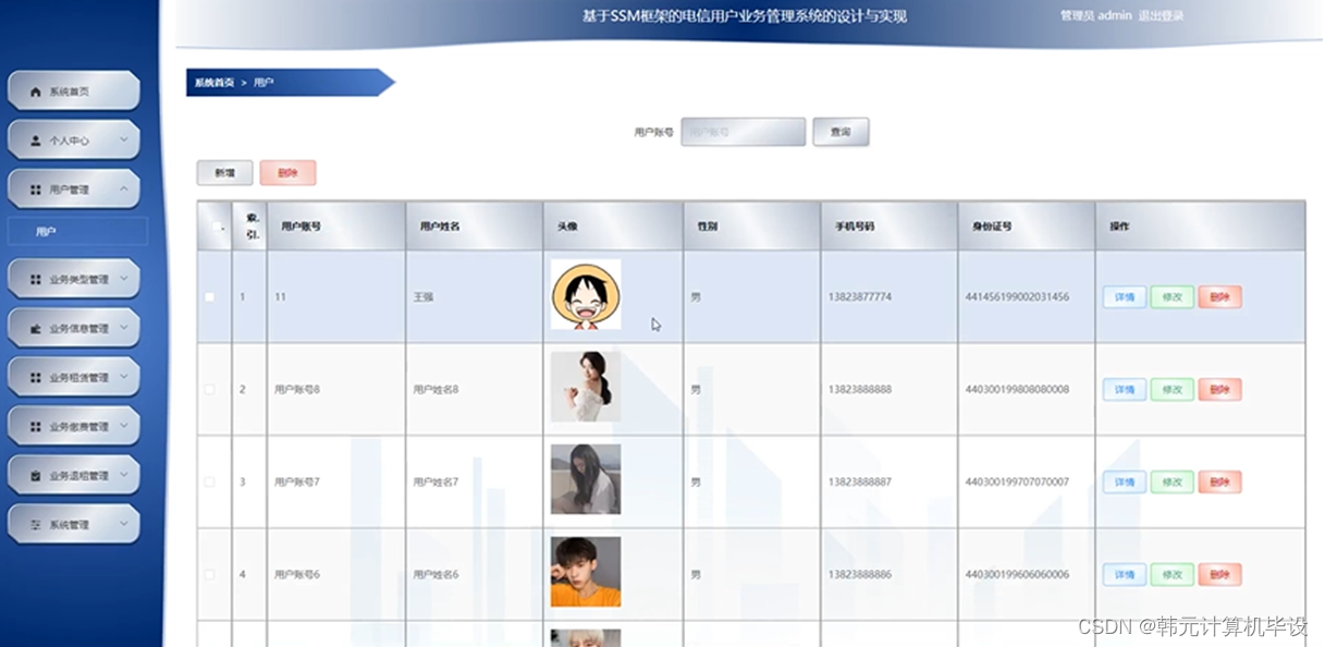 计算机毕设ssm基于ssm框架的电信用户业务管理系统的设计与实现8ly709源码数据库lw用户管理系统ssm Csdn博客